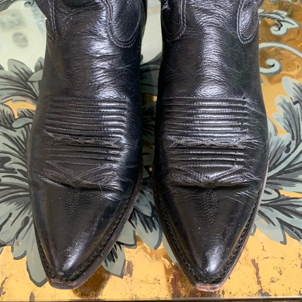 J Chisholm Black Leather Cowgirl Boots - Gem
